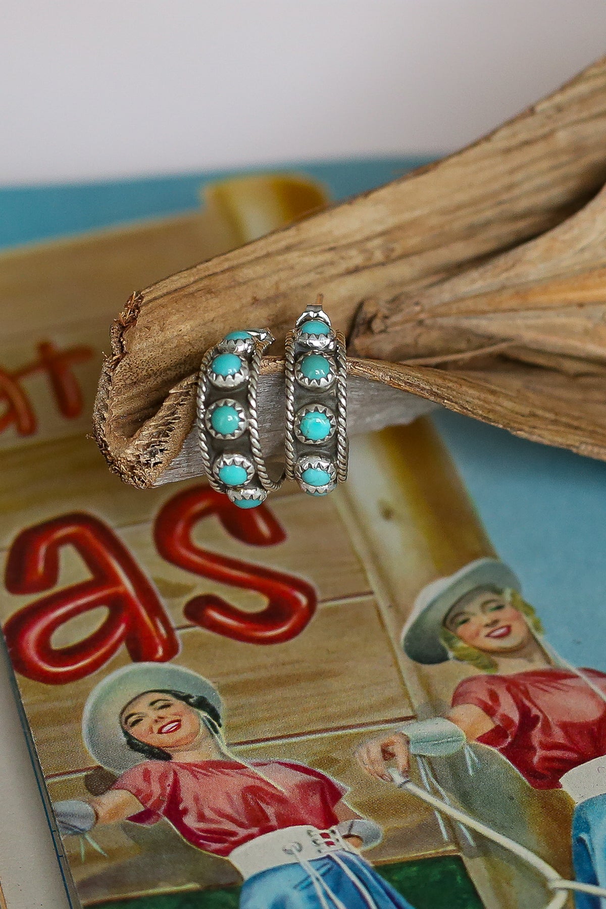 Half Inch Turquoise Dot Hoops — PUNCHY'S