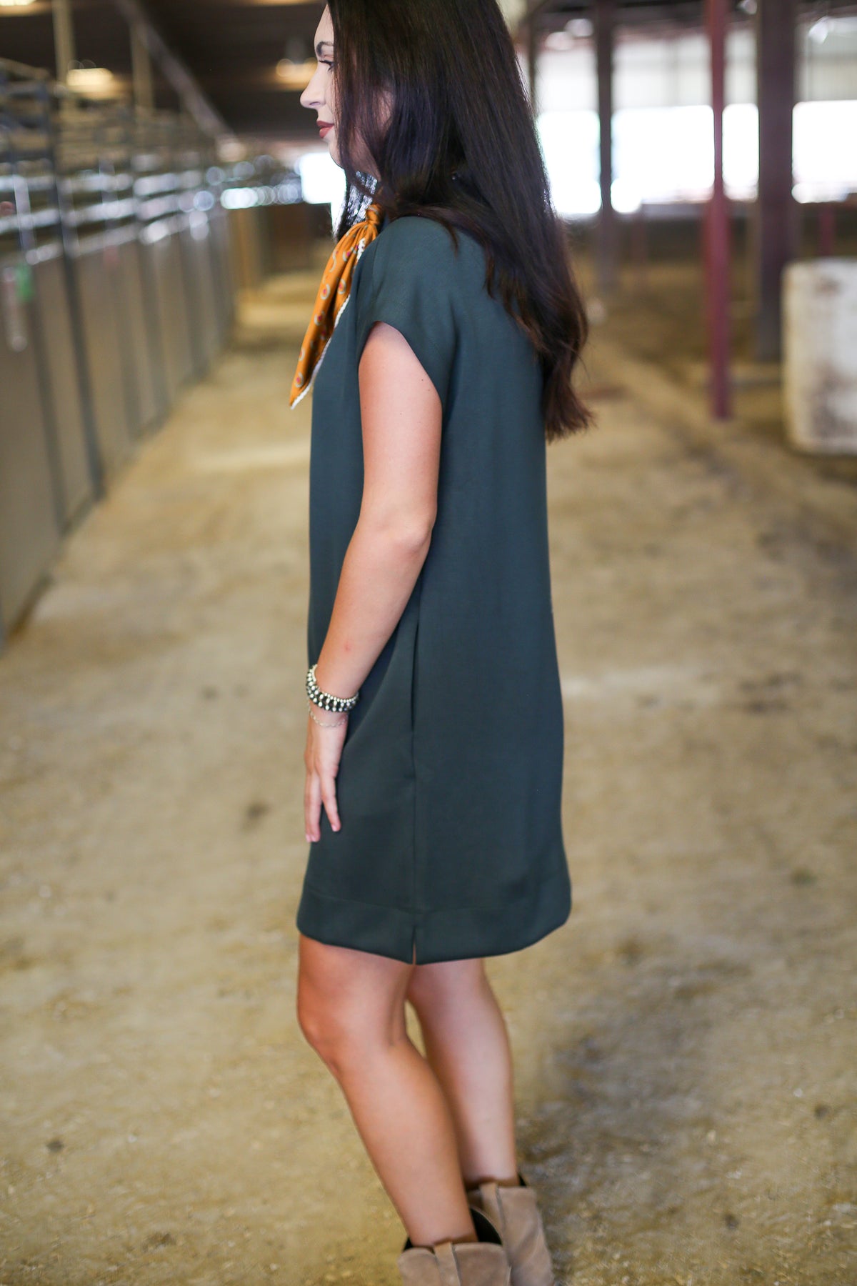 Mavis Mocked Neck Green Dress — PUNCHY'S